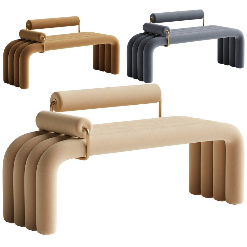 Modern Brown Line Tufted Bench Velvet 3d model Download Maxve