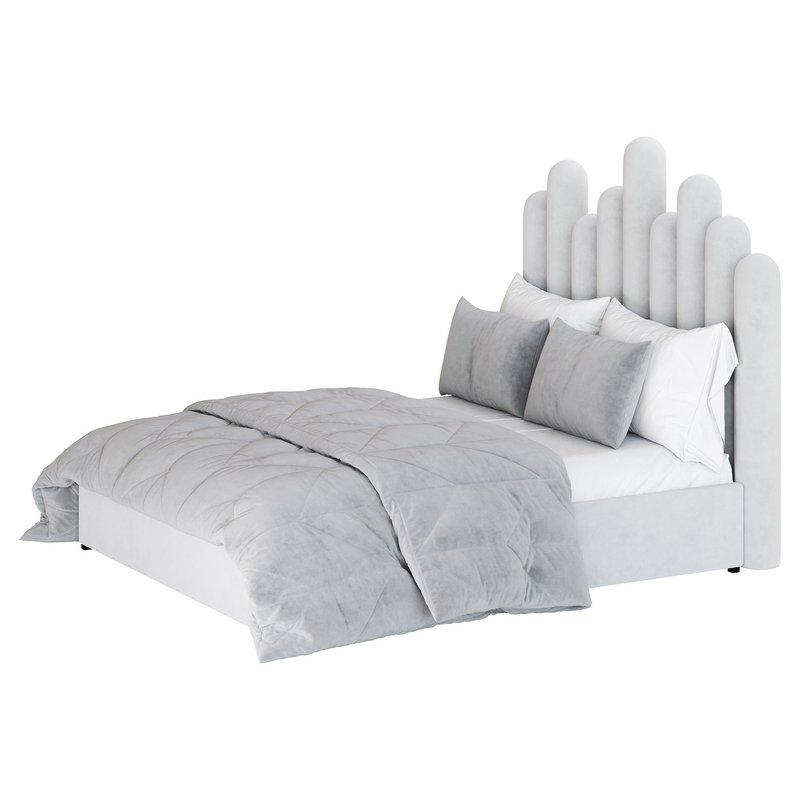 Light Wood Upholstered Panel Modern Bed 3d model Download Maxve