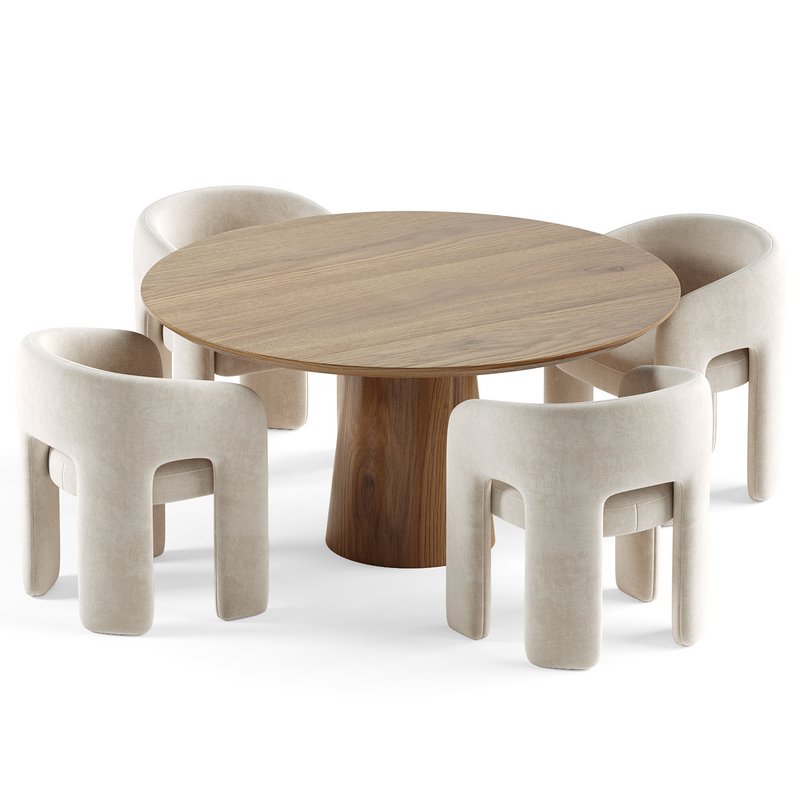 Byron Dining Chair & Round walnut dining table Qone 3d model Download Maxve
