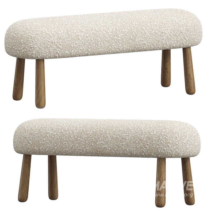 Wooly Bench in Natural Faux Lambswool & Walnut by Object Refinery 3d ...