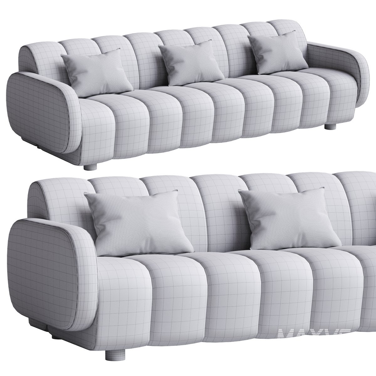 Channel Tufted Retro Sofa 3d model Download Maxve