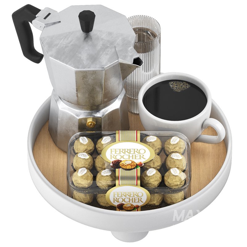 round platform tray with coffee and ferrero rocher 3d model Download Maxve