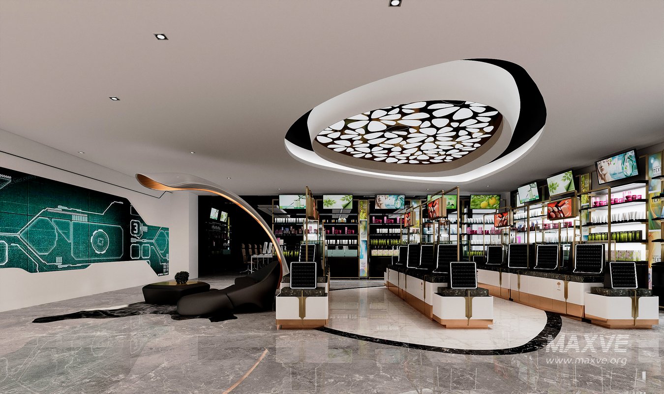 Modern Technology Company Front Desk Lobby 3d model download free maxve