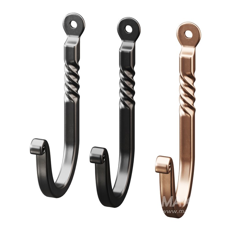 Black Wrought Iron Wall Mount Hooks 3d model download free maxve