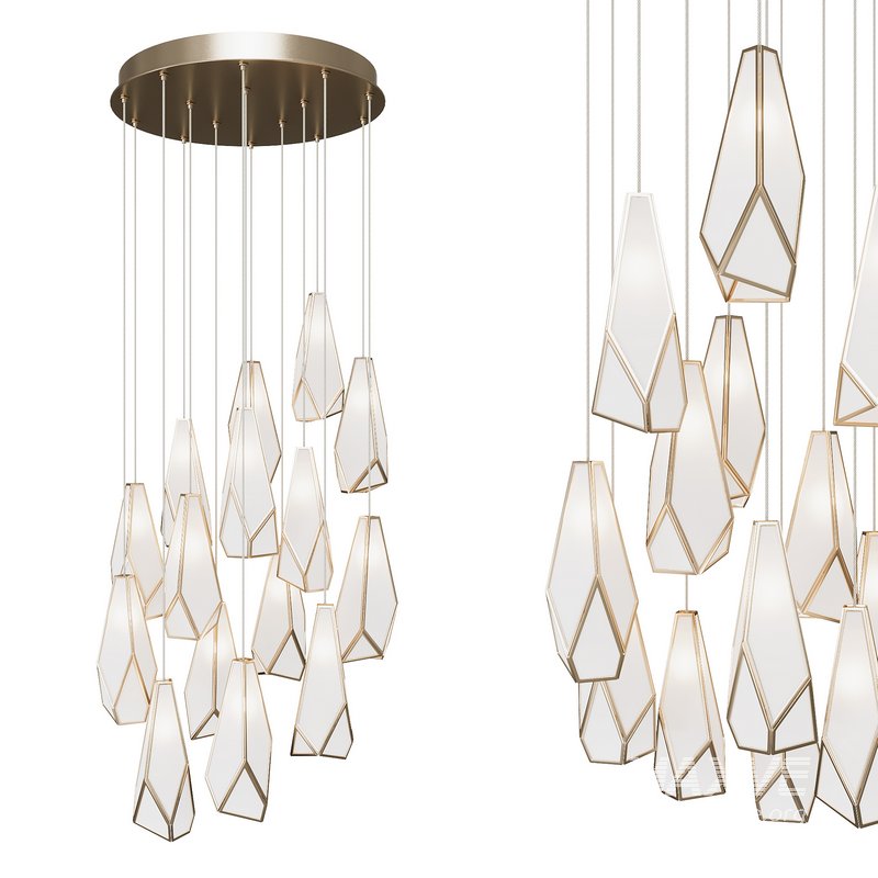 Glace White 15-Light Round Multi-Drop Pendant 3d model Download Maxve