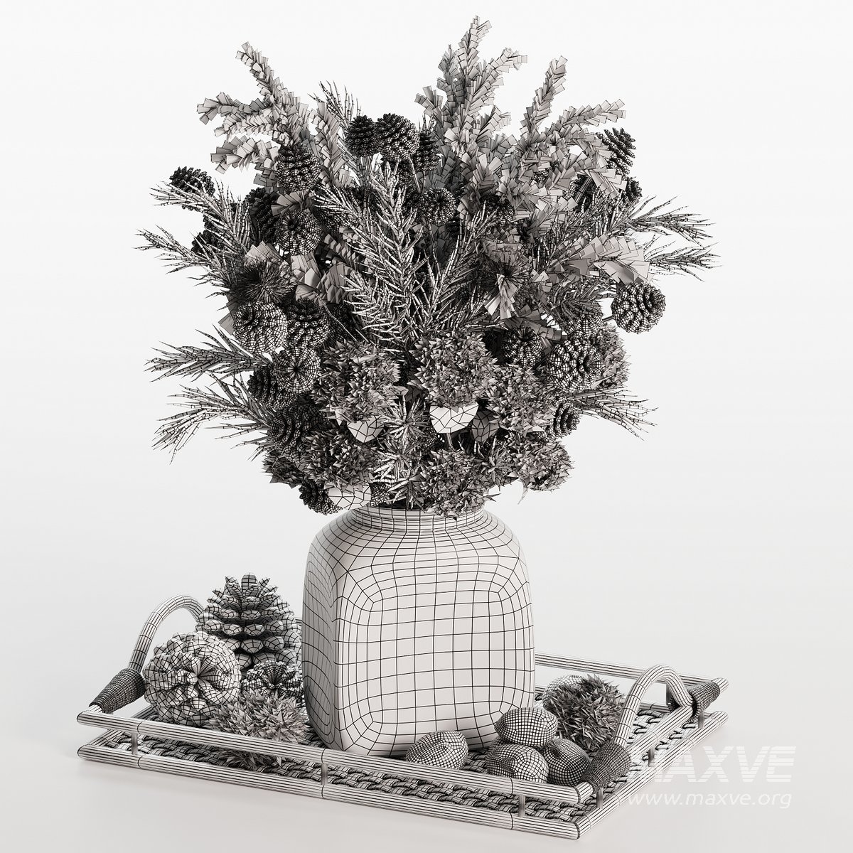 Rustic Winter Centerpiece with Pinecones and Cotton Flowers 3d model ...