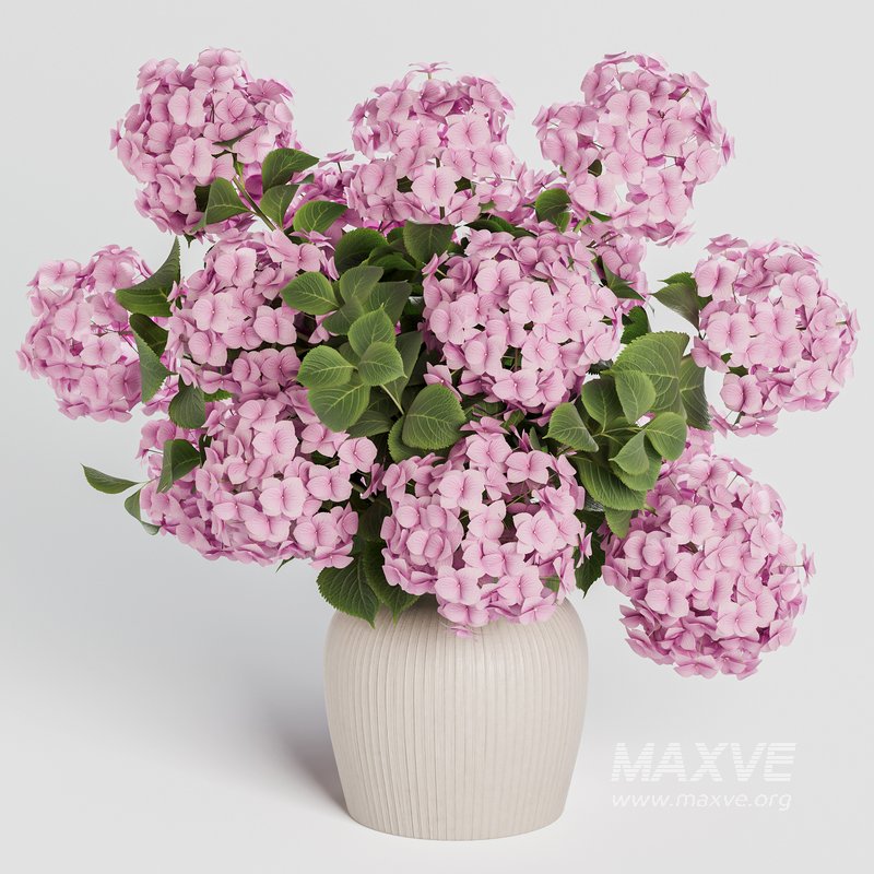 Hydrangea Bouquet in Textured Ceramic Vase 3 Color Variants 3d model Download Maxve