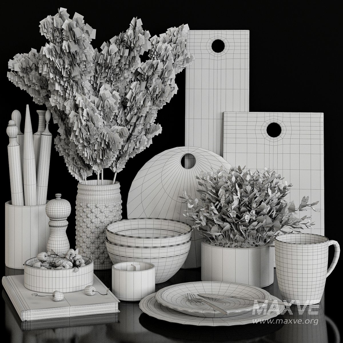 Kitchen decor set 01 3d model Download Maxve