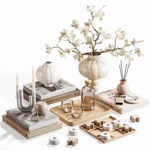 Magnolia Serenity Decor Set 3D model Maxve