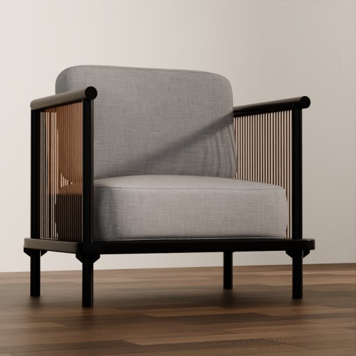 Modern Wooden Frame Armchair 3D model Maxve