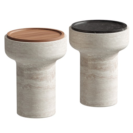 Tivoli Side Table in travertine and walnut by Ivan Colominas 3D model Maxve